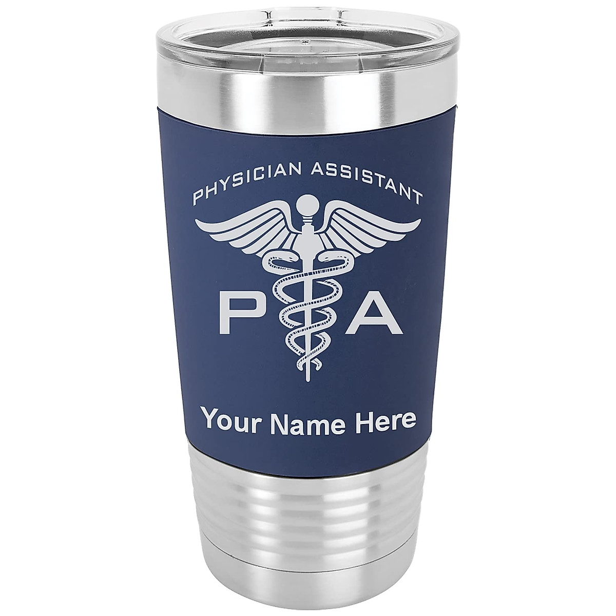 LaserGram 20oz Vacuum Insulated Tumbler Mug, PA Physician Assistant, Personalized Engraving Included (Silicone Grip, Navy Blue)