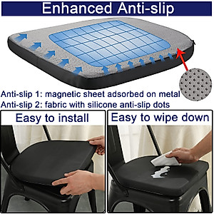 BUYUE 14" Metal Chair Cushions with Magnetic Set of 4, Luxury PU Leather Waterproof Anti-Slip Seat Pads for Kitchen Cafe Dining Bistro Stackable Chairs (U-Shape, Black, 4)