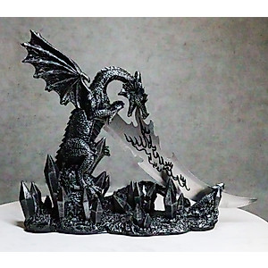 Ebros Medieval Dreamwork Fantasy Dragon Fire Breath Dagger Letter Opener Knife With Base Holder Statue Home Office Decor Figurine Dungeons And Dragons GOT Obsidian Blade