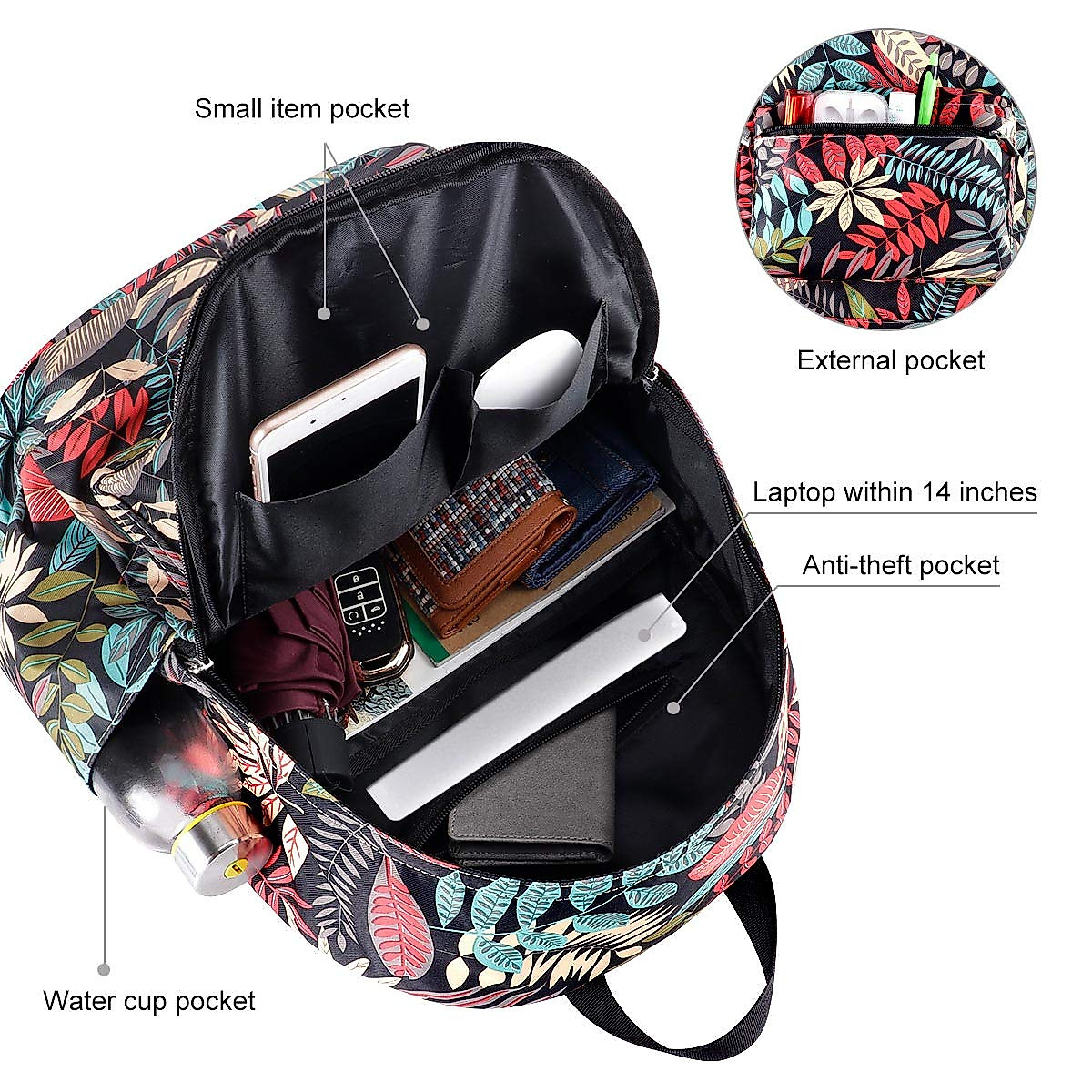 KAMO Backpack for Girls - Fashion Floral Schoolbag College Student Cute bag Lightweight DaypackTravel Bag for Women, Men, Teens