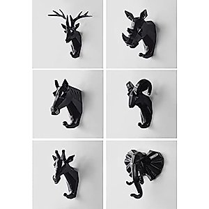 Kopiqin Crafts Home Wall Decoration Elegant Animal Head Resin 6 Set Cartoon Hook Jewelry Key Scarf Bag Hanger Robes Coat Rack for Living Room Bedroom(Deer,Horse,Giraffe,Elephant,Rhino,Goat)