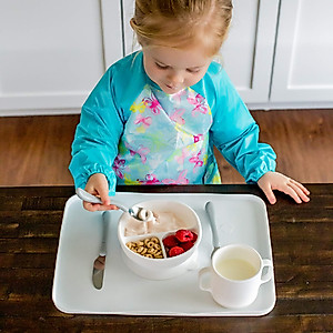 green sprouts Learning Bowl | Helps Toddler Develop Independent Eating Skills | Heat-Resistant Silicone, Suction Cup Base with Easy-Release tab, 3 Sections Marked to Measure portions, Dishwasher Safe