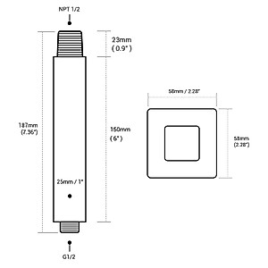 Black Shower Arm with Flange Square Ceiling Mounted Extension Pipe for Rainfall Shower Head, 6 Inches