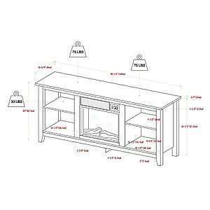 BOWERY HILL 58" Minimal Farmhouse Electric Fireplace TV Stand Console Rustic Wood Entertainment Center with Storage, for TV's up to 64", in Brown