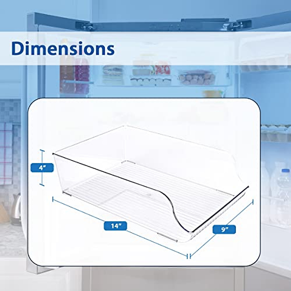 Lifetime Home 4 Pack Clear Water Bottle Dispenser Organizer Bins for Refrigerator - BPA-Free - Fridge Tray for Drinks Soda Cans & Beer - Perfect Refrigerator Organization & Storage