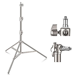 EMART 9.2ft/2.8m Stainless Steel Light Stand, Spring Cushioned Heavy Duty Tripod Stand with 1/4" to 3/8" Universal Adapter for Studio Softbox, Monolight, Umbrella, Reflector, Strobe Light, Photography