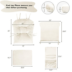 Lucky Monet 5Pcs Glider Rocker Replacement Cushions - Velvet Glider Cushions Replacement Set with Side Storage Pockets, Thick Glider Chair Cushions Washable & Non Slip, Cushion ONLY - Beige