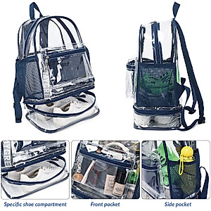 mygreen Clear Backpack, Heavy Duty Transparent Backpacks with Separated Shoe Compartment for Adults Reinforced Straps See-Through Bag for School Work Travel Black