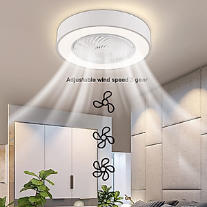 OUKANING Low Profile Ceiling Fan with Lighting, Enclosed Fan, 36 W, Ceiling Lighting, dimmable with Remote Control, 3 Files, Adjustable Wind Speed, Modern Bedroom (22 inches)