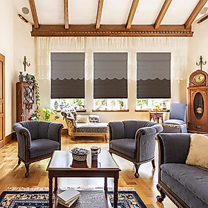 Comzone Blinds Cordless Blackout Bamboo Roman Shades, Easy Installation Natural Bamboo Woven Wood Window Shades, Custom Privacy Lined Bamboo Blinds with 6 Inches High Valance for Windows, Espresso