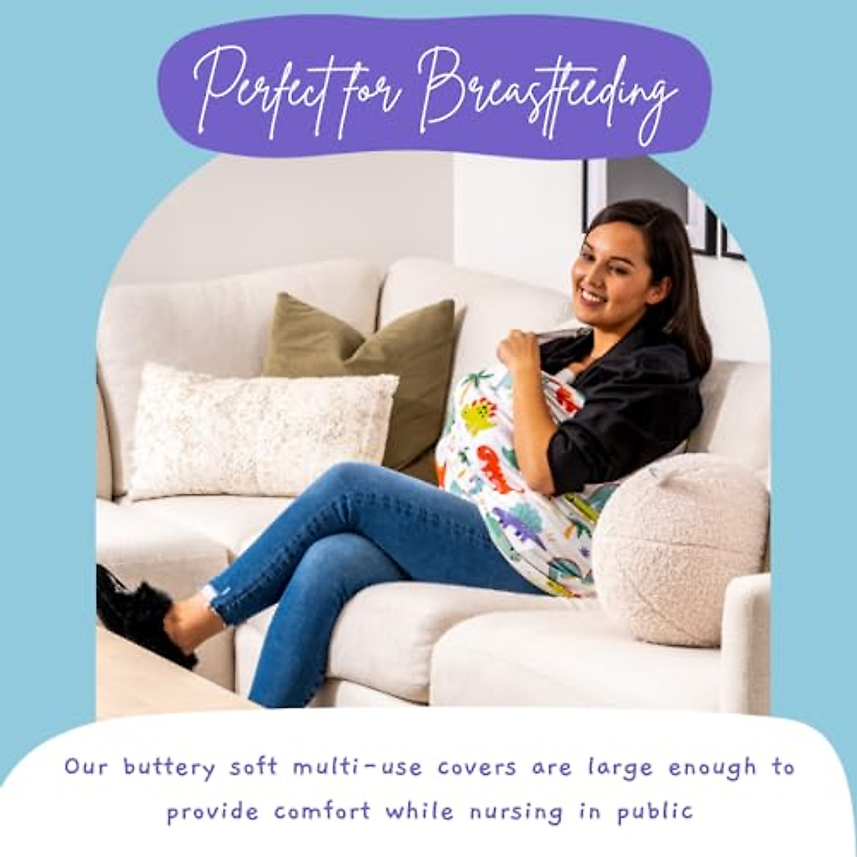 Little Emerald 7-in-1 Multi-use Cover - Privacy for Breastfeeding & Pumping, Baby Car Seat, Carrier, Stroller, High Chair, Shopping Cart, Lounger Canopy, Newborn Essentials (Dinosaur)