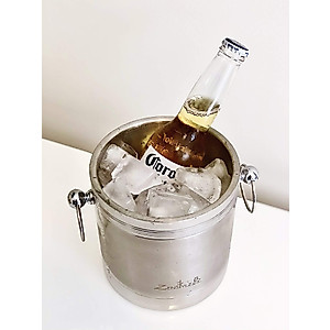 Ice Bucket with Lid, Tongs, Insulated Double Wall Design, Premium Quality Brushed Stainless Steel, Handles, 1.4L, Small, Great as a Gift, Great for Parties