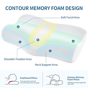 napz Contour Cervical Pillow for Neck and Shoulder Pain Relief, Ergonomic Memory Foam Support Pillow 2 Heights of Soft Bed Pillow for Sleeping, Orthopedic Neck Pillow for Side Back Stomach Sleeper