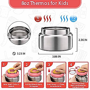MAISON HUIS Bento Lunch Box for Kids With 8oz Soup Thermos, Leakproof Lunch Compartment Containers with 4 Compartment Bento Box, Thermos Food Jar and Lunch Bag, BPA Free,Travel, School(Vogue Patches)