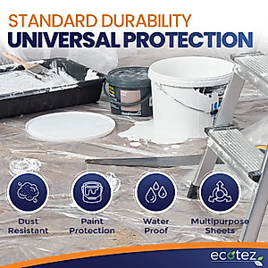 Ecotez 6 Pack 12 x 9 ft Extra Large Painter’s Plastic Drop Cloth Painting Sheet-Light & Durable Dust Cover-Clear Plastic Sheet-Plastic Sheeting-Plastic Cover-Paint Drop Cloth- Plastic Floor Protector
