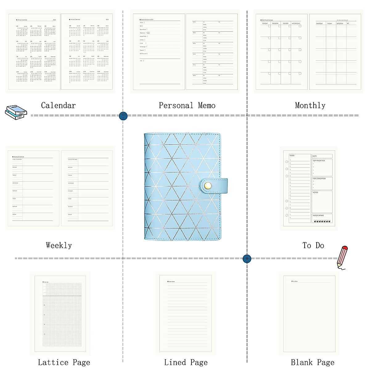 Guokichy Regenerated Leather Journal Travel Composition Notebook Filofax Planner Organiser Personal Memo (TiffBlue, A6)