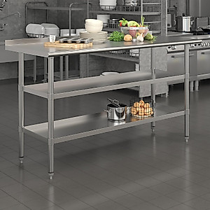 Flash Furniture Randolph Stainless Steel 18 Gauge Work Table with 1.5" Backsplash and 2 Undershelves - 60"W x 24"D x 36"H, NSF