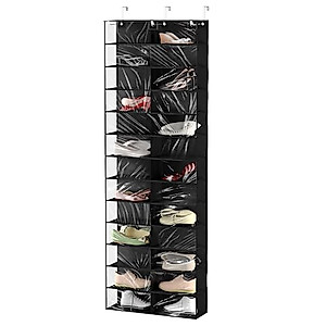 coastal rose Over the Door Shoe Shelves with 26 Clear PVC Pockets Hanging Shoe Rack for Door, Shoe Organizer for Closet, Shoe Holder Storage organizer, Black