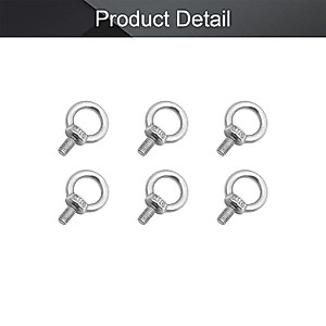 MroMax 6Pcs M10 Lifting Eye Bolts 304 Stainless Steel Male Thread Ring Shaped Metric Eyebolt Fastener for Engineering Lifting Machinery Silver Tone
