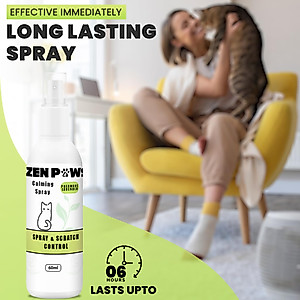 Zenpaws Cat Phermone Calming Spray - Quickly Relieve Stress - Reduces Scratching Furniture, Peeing, Marking, Anxiety - Supports Relief for Fireworks, Travel, Vet Visits 60ml