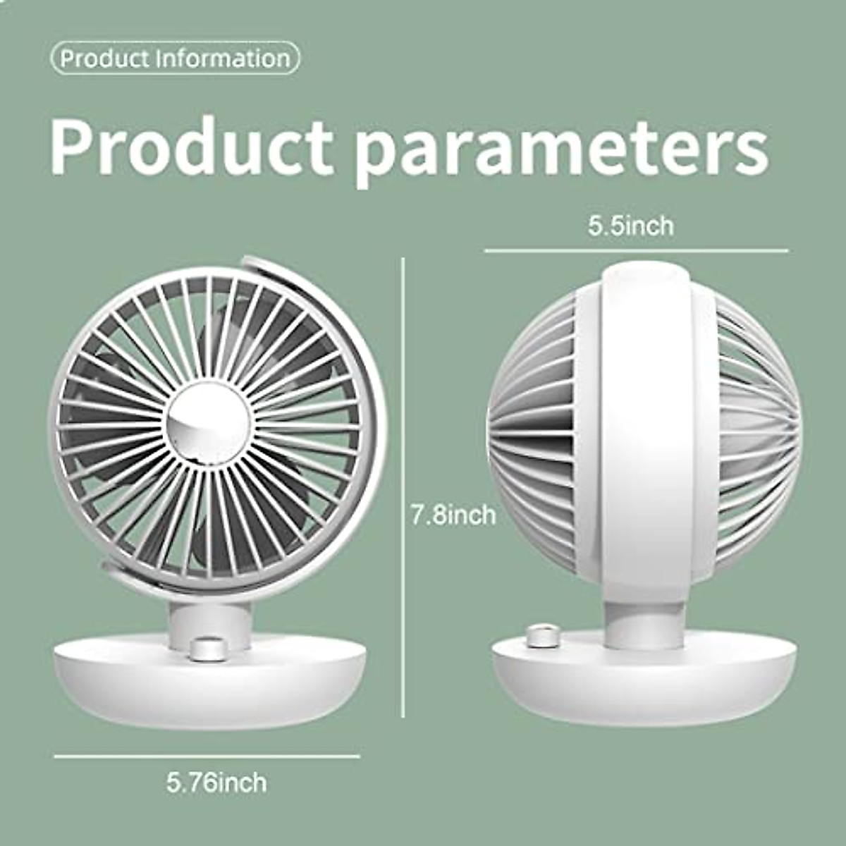 Aoodano Globe desktop fan, 5600mAh Rechargeable Desk Fan,Small Portable Table Fan with 3 Cooling Speeds,Rotation button Control Personal Fan for Home, Office, Outdoor Travel and Camping