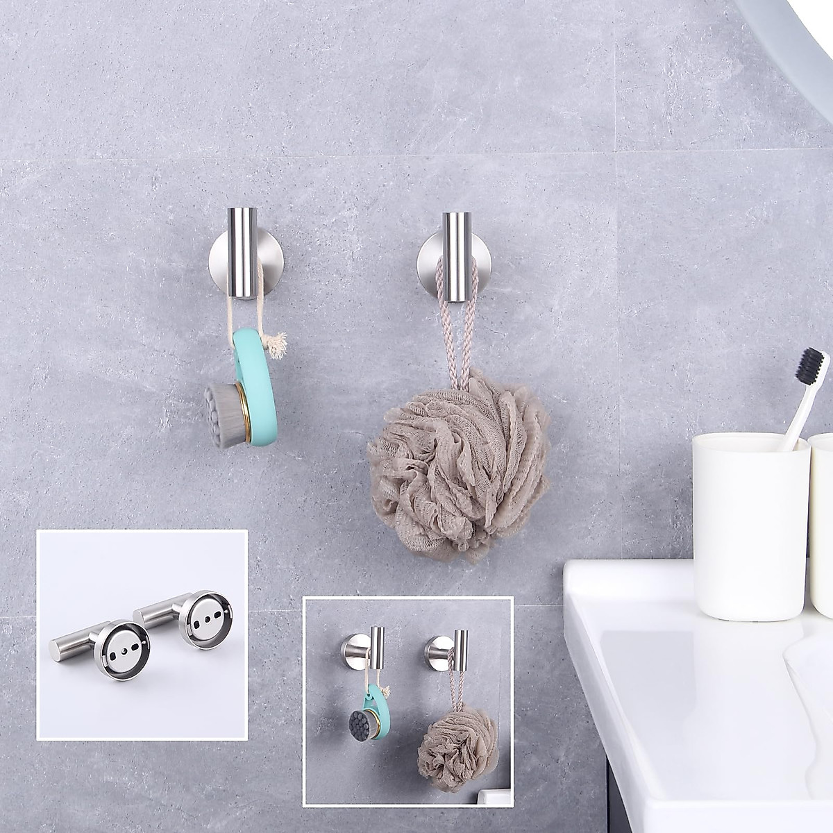 GERZWY Bathroom Towel Hook SUS 304 Stainless Steel Single Coat/Robe Clothes Hook for Bath Kitchen Contemporary Hotel Style Wall Mounted 2 Pack Brushed Finish AG1107B-LS