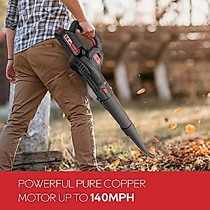 Ecomax 18V Electric Leaf Blower, Leaf Blower Cordless with 2Ah Battery and Charger, Lightweight Blower Battery Powered for Lawn Care & Snow Blowing & Yard Cleaning, ELG04, Black & Red