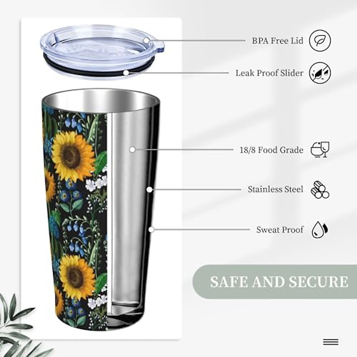 Yaxongx 20oz Tumbler Splendid Sunflowers Double Wall Vacuum Insulated Coffee Mug with Lid and Metal Straw Brush Reusable Stainless Steel Water Bottle Travel Cup Gifts for Car Ice Drinks Hot Beverage