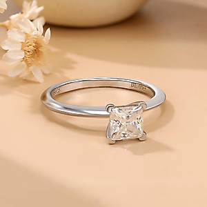 Ladylike Princess Cut Moissanite Engagement Ring for Women, 1ct Sterling Silver Solitaire Engagement Ring, 18K White Gold Plated D Color VVS1 Lab Created Diamond Rings, Size 7