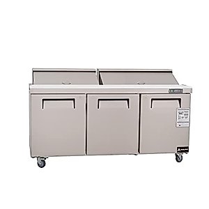 Aceland ASR-72B Sandwich Salad Prep Table 3 Door 72" Stainless Steel Counter Fan Cooling Refrigerator with pans-72Inches for Restaurant, Bar, Shop, Residential(Commercial Kitchen Equipment)