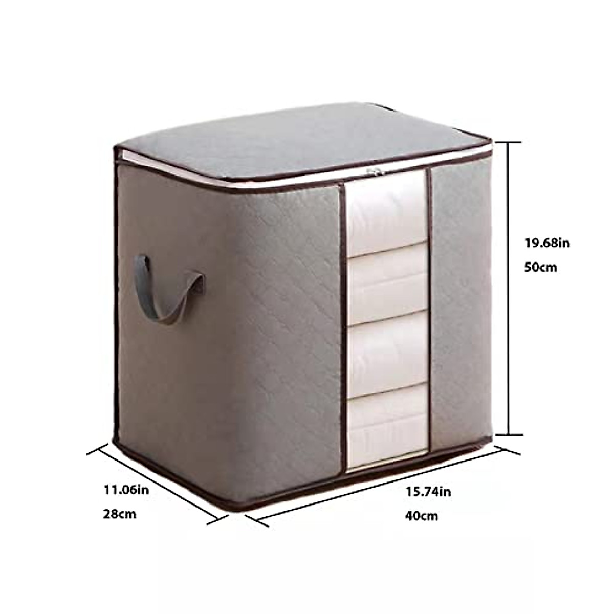 Large Capacity Clothes Storage Bag Organizer Reinforced Handle Thick Fabric for Comforters, Blankets, Bedding, Foldable with Sturdy Zipper, Clear Window, 3 Pack, 56L, Grey