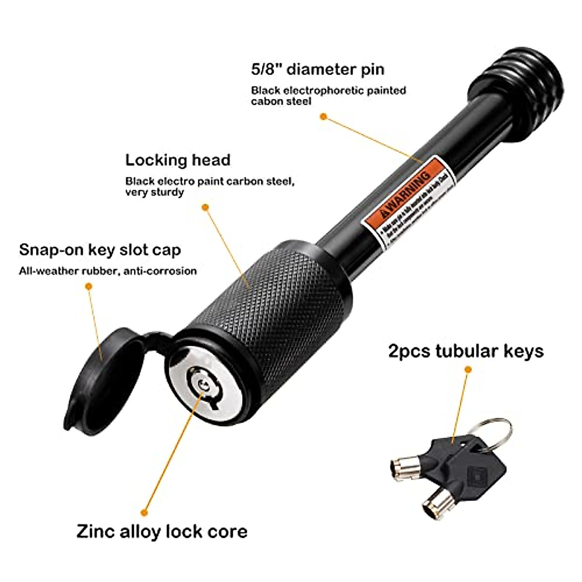 CZC AUTO Heavy Duty Trailer Hitch Receiver Lock Pin, 5/8 Inch Dia, 4 Inch Super Extra Long Black Pin for Class III IV Hitches, for Hitch Bike Rack Tray Ball Tow Rope for Trailer Truck Car Boat