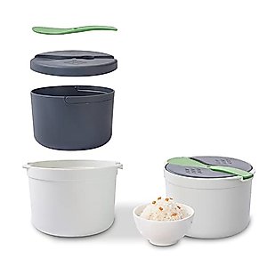 Hoopoocolor 2L Microwave Rice Cooker, with Rice Scoop, Lid, Strainer and Steaming Pot, BPA Free, Dishwasher Safe, Food Grade PP Rice Cooker Set, Steams Rice Perfection Every Time(No Bowl)(Green)