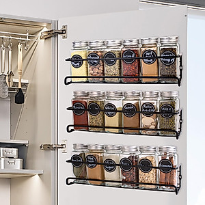 PNHYTUGY Spice Rack Wall Mount, 4 Pack Hanging Spice Rack with 24 Spice Jars, 180 Spice Labels, Whiteboard Marker & Funnel, Screw or Adhesive Spice Rack Organizer for Cabinet.Wall.Metal