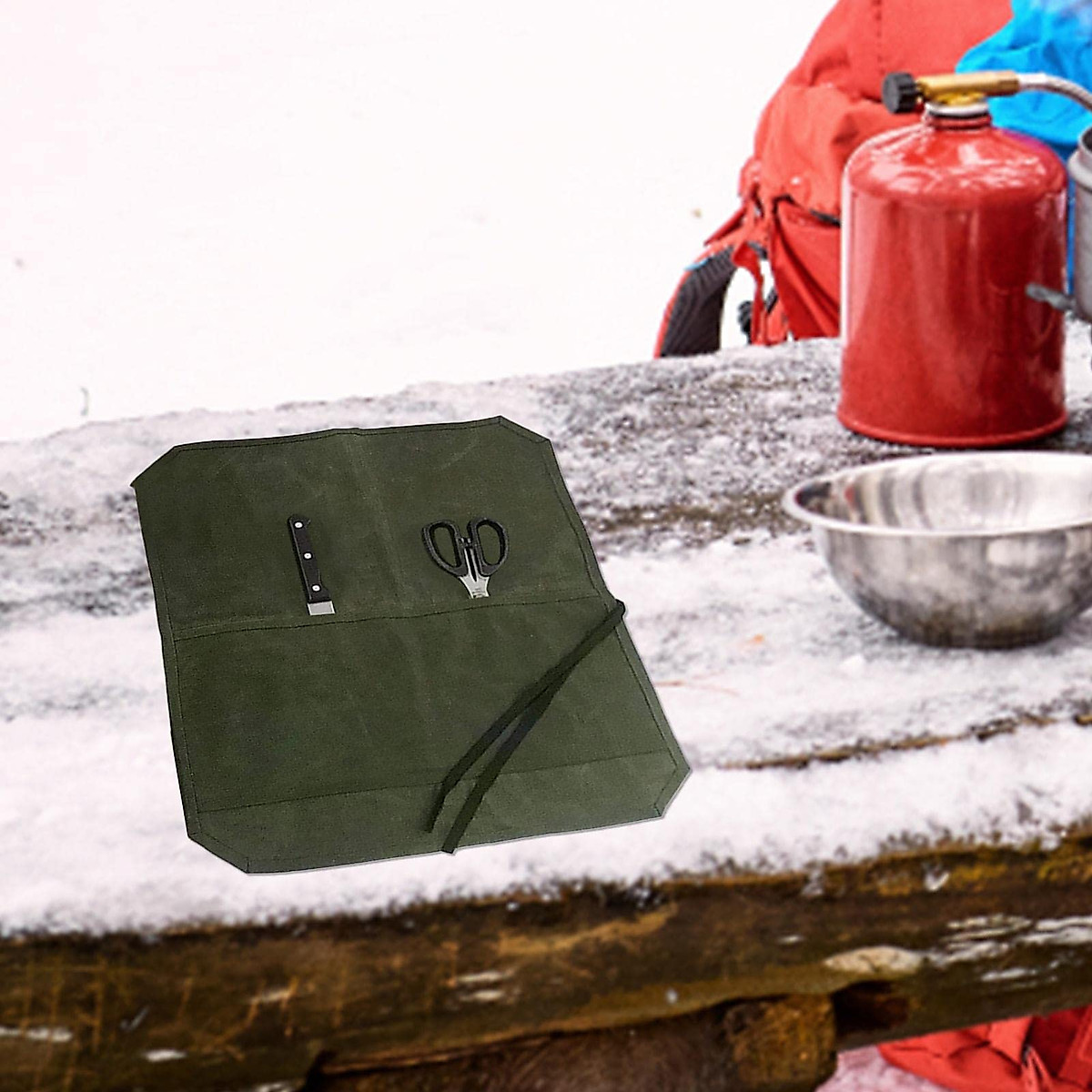 Knives Holder Roll Bag | Waxed Canvas Knifes Cultery Carrier,Knifes Roll, Chef Knifes Roll Case with 7 Slots Home Kitchen Cooking Tools, and Utensils Wrap Bag Wallet Huugy