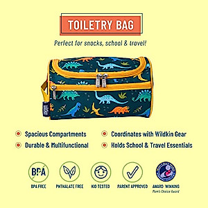 Wildkin Toiletry Bag for Boys, Girls, and Adults, Toiletry Bags Measures 9.5 x 5 x 5 Inches, Multifunctional, Spacious & Ideal Sized for Weekend or Overnight Travel Bag, BPA-free (Jurassic Dinosaurs)