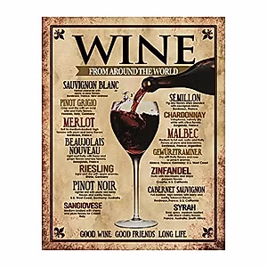Wine From Around the World- Vintage Bar Wall Decor Sign, Typographic Wall Art Wine Glass & Bottle Photo Print. Perfect For Kitchen Decor, Dining Room Decor. Great Gift for Wine Lovers! Unframed-11x14"