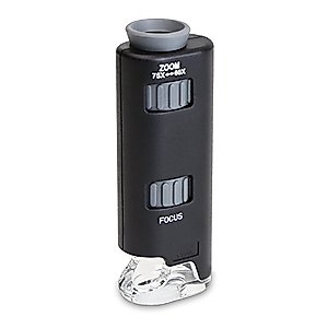 Carson 60x-75x MicroMax LED Lighted Pocket Microscope (MM-200) & MicroFlip 100x-250x LED and UV Lighted Pocket Microscope with Flip Down Slide Base and Smartphone Digiscoping Clip (MP-250)