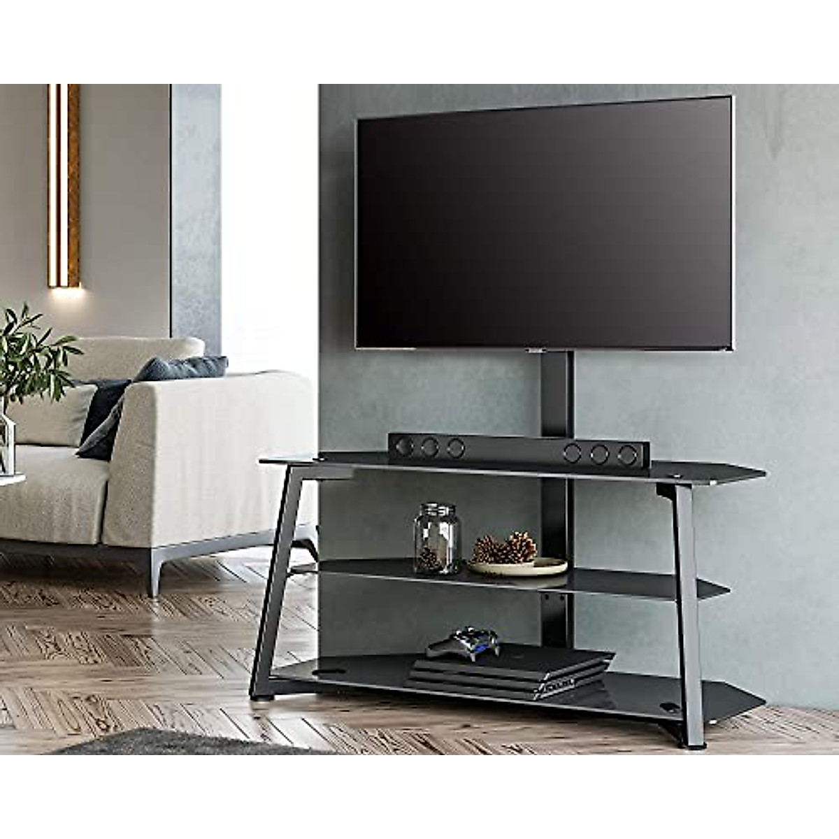 Floor TV Stand with Storage for 37-70 Inch TVs Universal Corner TV Stand for Media-Height Adjustable Glass Entertainment Center with Mount TV Stands Cable Management,VESA 600x400mm