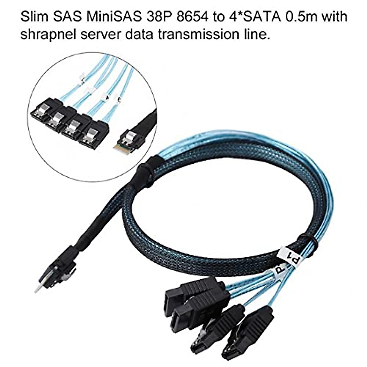 chenyang CY Slim Line SAS 4.0 SFF-8654 4i 38 Pin Host to 4 SATA 7 Pin Target Hard Disk Fanout Raid Cable 50cm
