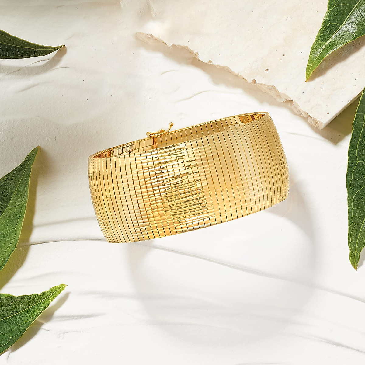 Ross-Simons Italian 18kt Gold Over Sterling Diamond-Cut and Polished Omega Bracelet. 8 inches