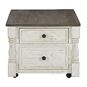Signature Design by Ashley Havalance Farmhouse Lift Top Coffee Table with 4 Storage Drawers and Small Storage Tray, Whitewash