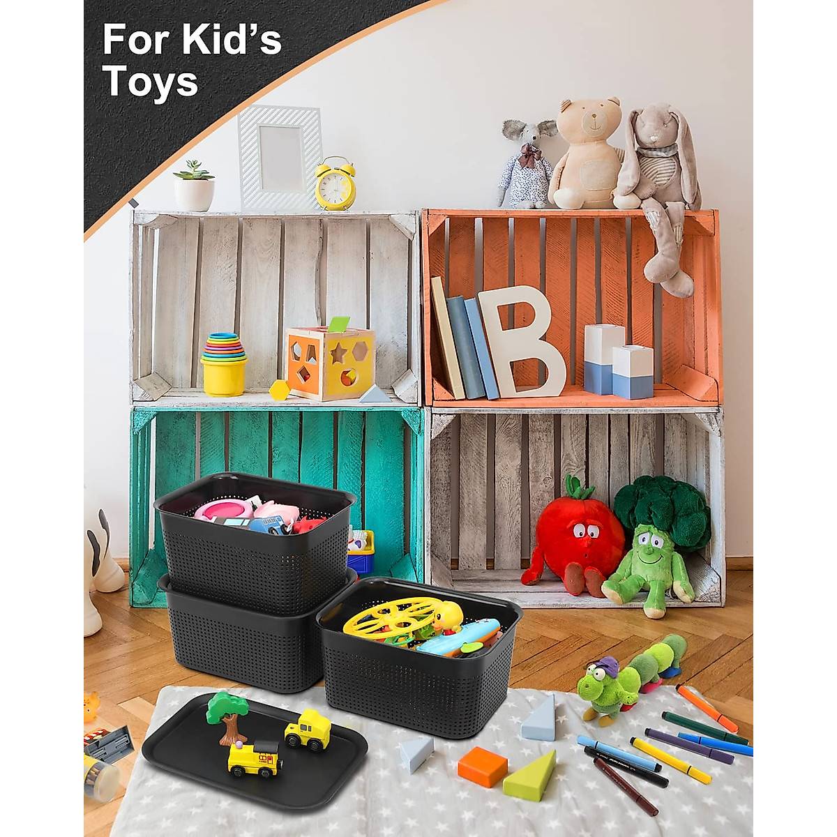 KoTuosy Plastic Storage Baskets with Lids Baskets for Organizing Organizer Bins 6.8 Qt Stackable Storage Bins with Lids Tiny Holes, Storage Containers, Plastic Bins with Handle