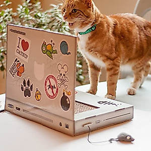 Suck UK | Cat Scratch Laptop | Cat Scratcher Laptop with Fluffy 'Mouse' | Interactive Cat Toys | Paw Over Social Media & Catch up on The Mews | Kitten Toys & Cat Scratch Pads |