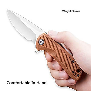 CIVIVI Durus Folding Pocket Knife –Everyday Carry Folder Knife with Satin D2 Blade G10 Handle, 3 Inch Flipper Knife with Liner Lock,Ball Bearing Pivot, Reversible Clip C906B (Brown)