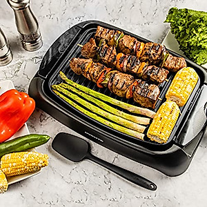 OVENTE Indoor Electric BBQ Grill with Non-stick Grilling Plate, Adjustable Temperature Control, Easy to Clean Cooking Surface and Removable Drip Tray, Perfect for Small House Party, Black GD1632NLB