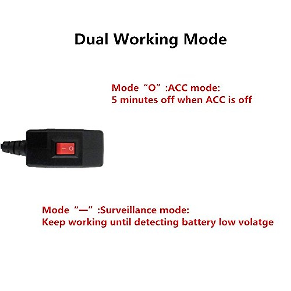 REARMASTER Universal OBD Power Cable for Dash Camera,24 Hours Surveillance/Acc Mode with Switch Button(Micro USB Port)
