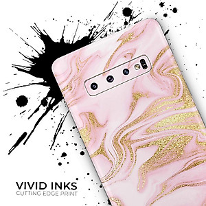 DesignSkinz Rose Pink Marble & Digital Gold Frosted Foil V11 2 Protective Vinyl Decal Wrap Skin Cover Compatible with The Samsung Galaxy S20 (Screen Trim & Back Glass Skin)