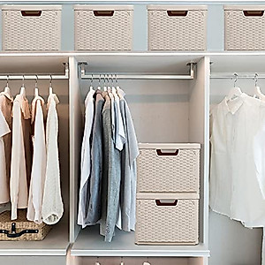 Kestbon Folding Plastic Storage Bins with Lids, Large Stackable Storage Bins, Sturdy Storage Containers for Organizing, Storage Box for Clothes, Blankets, Towels, Books, Toys, Etc, (2Pcs Beige)