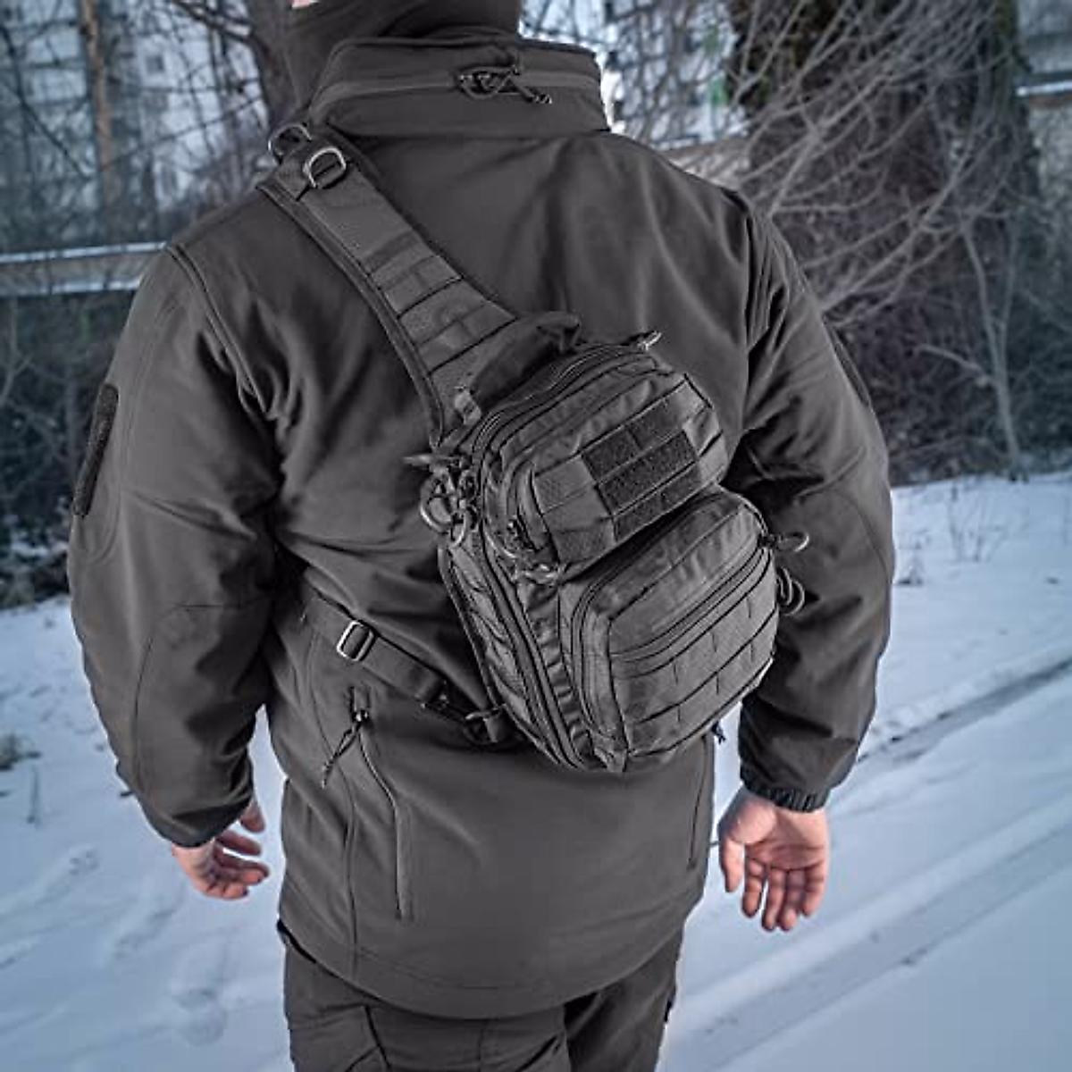 M-Tac City Hunter Hexagon Sling Backpack - Tactical Crossbody CCW Concealed Carry Pack EDC Bag (Black)